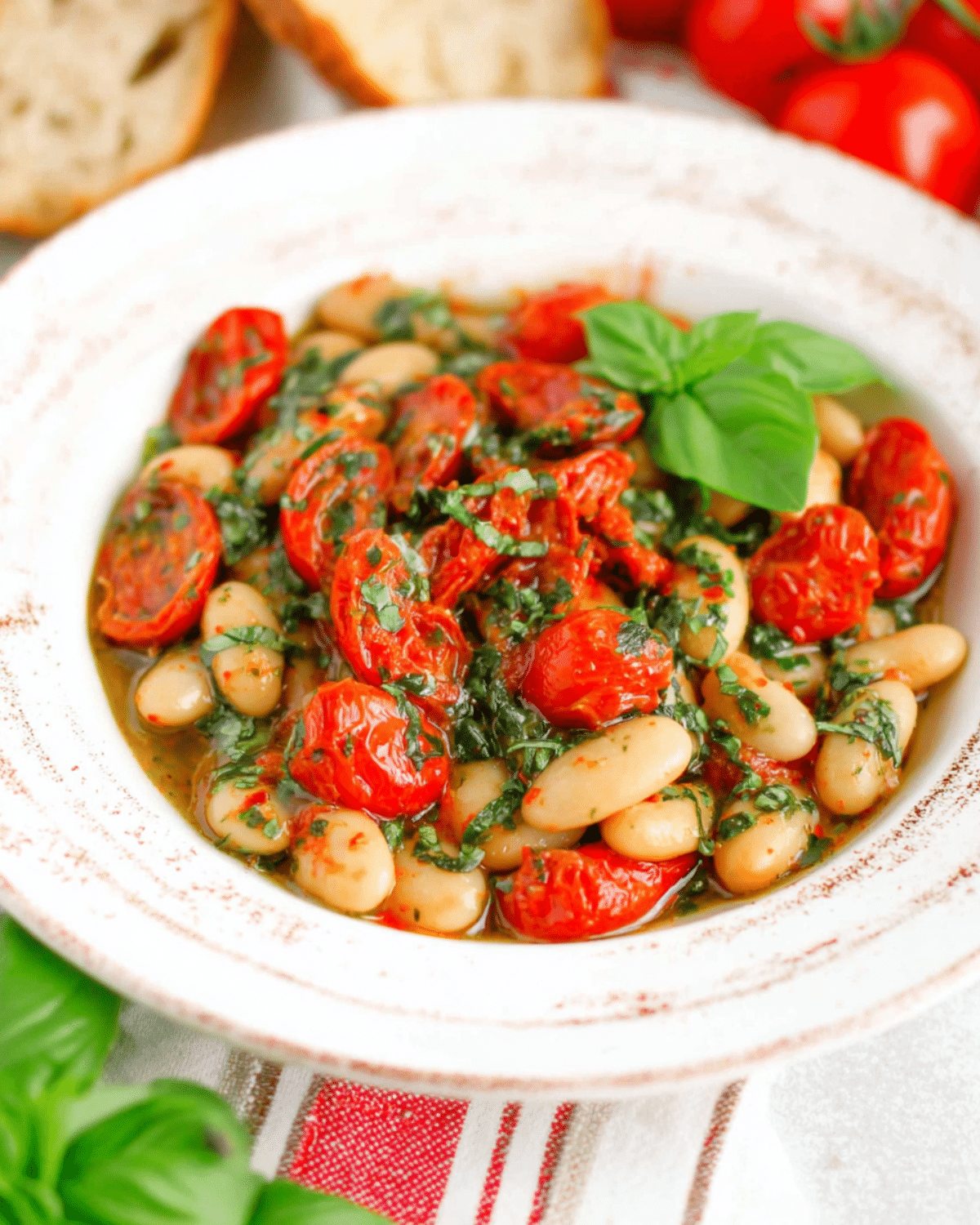 Burst Tomato Basil Butter Beans – Best 10-Minute Vegan Meal